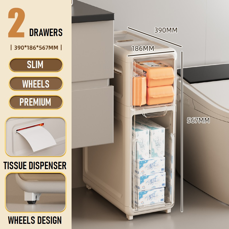 Slim Drawer 2 / 3 / 4 Tier Cabinet Storage Organizer with Tissue ...