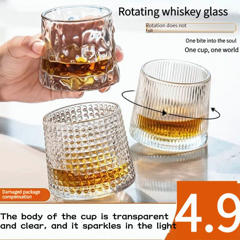[SG Stock] Glass Whisky Wine Glass Rotating tumbler Crystal Glass Top ...