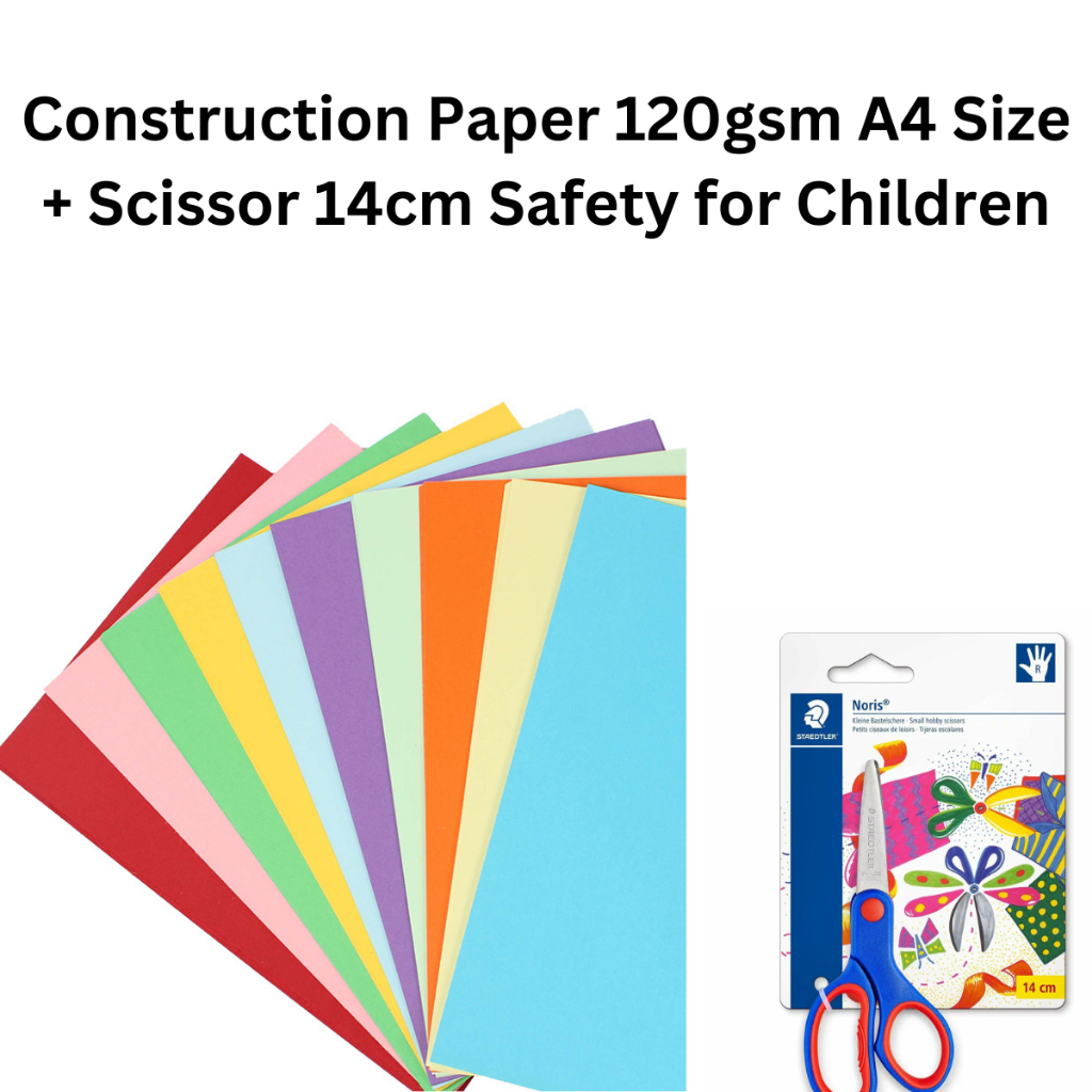 Construction Paper 120gsm A4 Size + Scissor 14cm Safety for Children ...