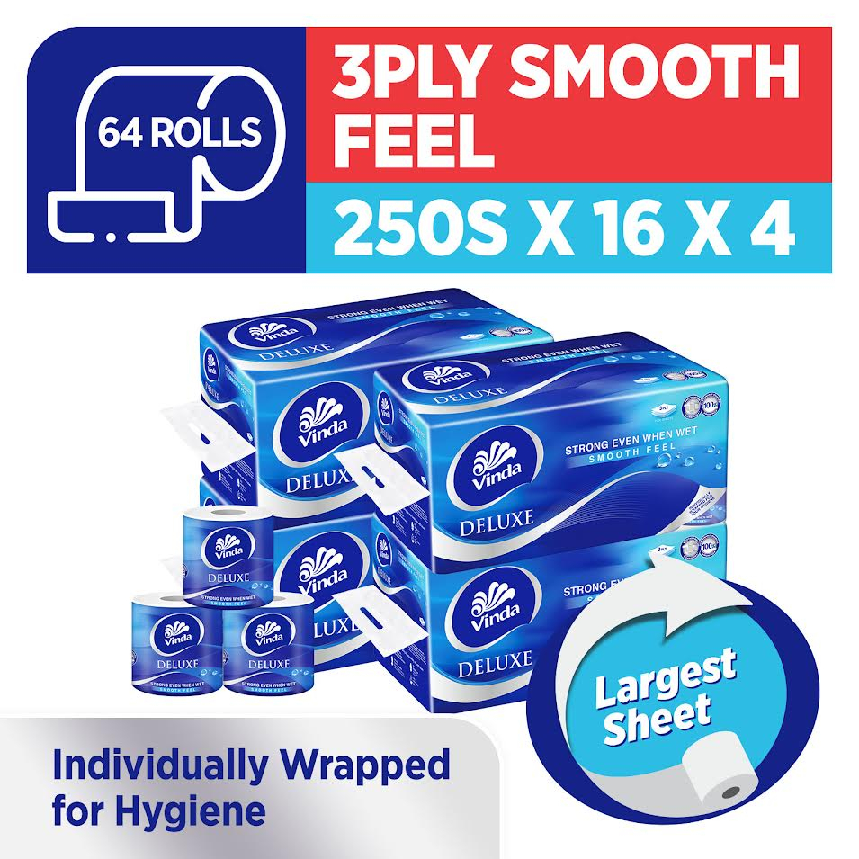 [Bundle of 2/4] Vinda Deluxe 3 Ply Smooth Feel Toilet Paper Roll ...