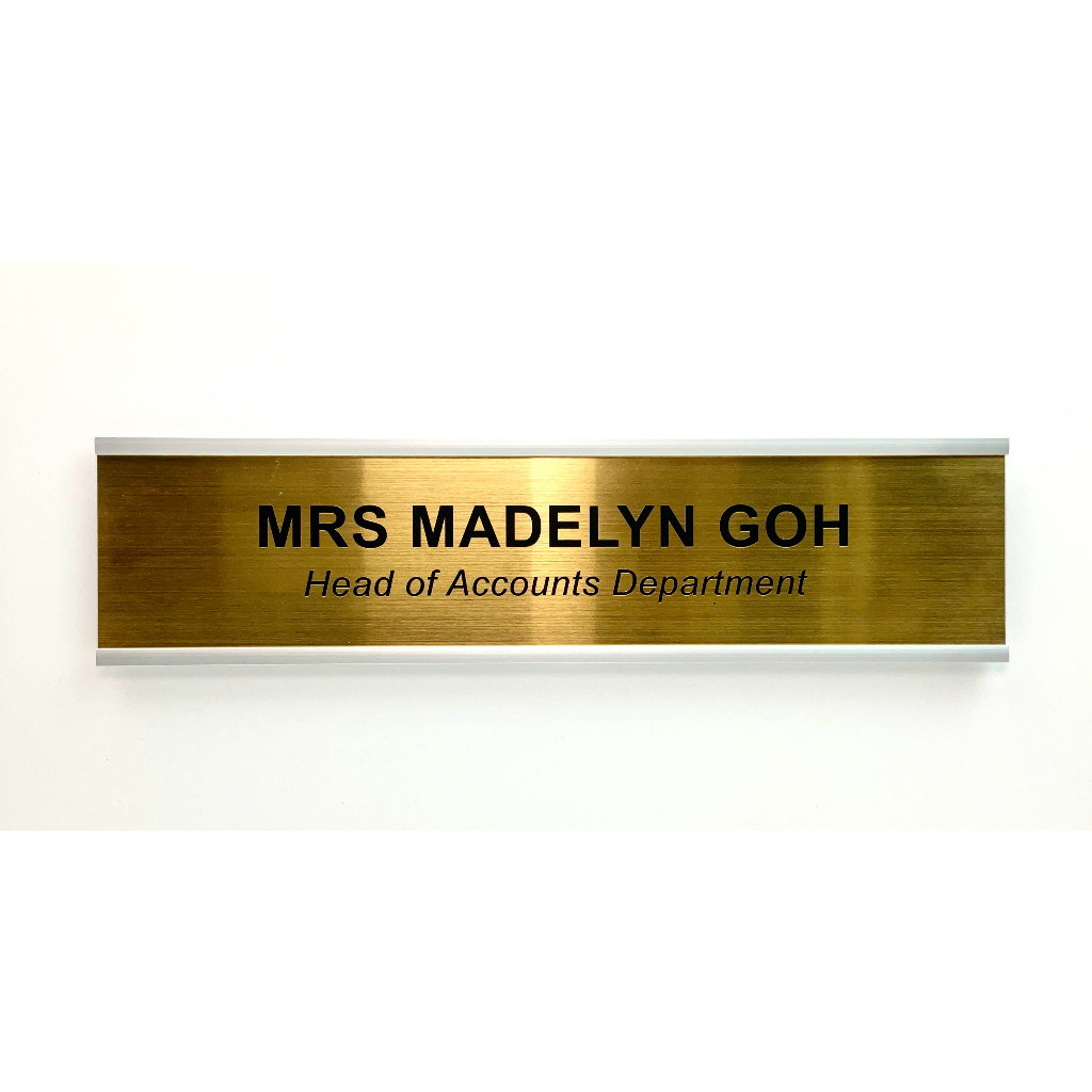 Aluminium Holder & Text on Gravoply Plate (300mm x 75mm) | BLACK TEXT ...