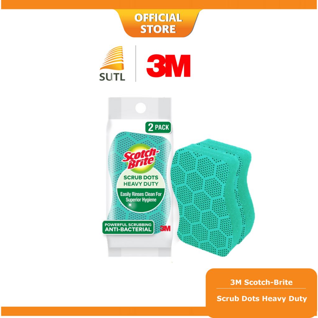 3M Scotch Brite Scrub Dots Heavy Duty Anti Bacterial Scrub Sponges, 2 ...