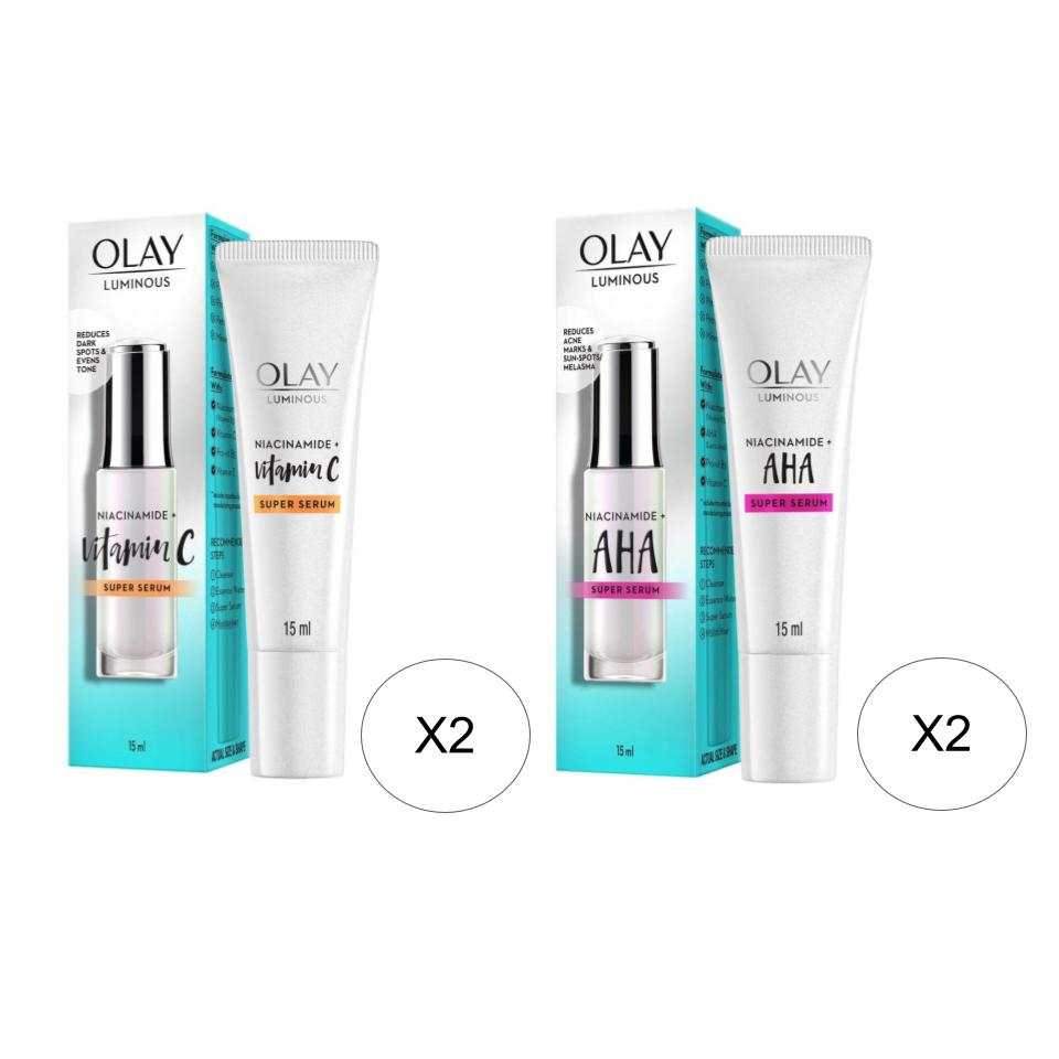 [GWP] Olay Luminous Niacinamide 2x Vitamin C Super Serum 15ml and 2x AHA Face Super Serum 15ml ...