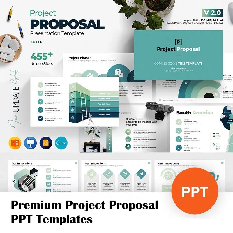 455 Unique Project Proposal Presentation Templates 60 color themes 4000 ...