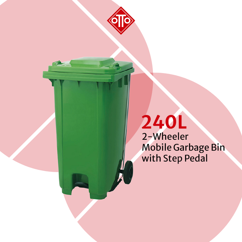 OTTO MGB 240L Plastic Waste Bin with foot step pedal, cover & 2-wheels ...