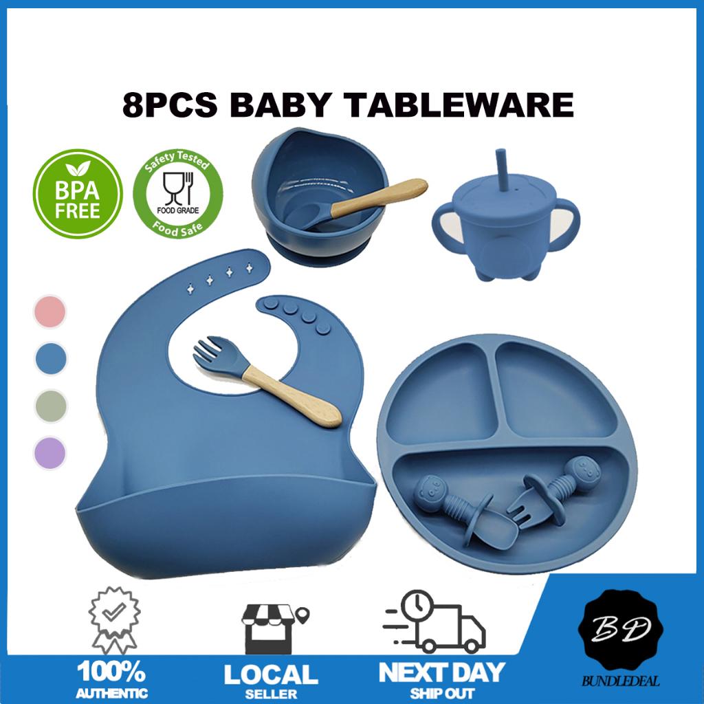 🚀[SG] 8pcs Baby to Toddler Tableware Set/ Learning Infant Bowl Cup Cutlery Set/ Baby Safe ...