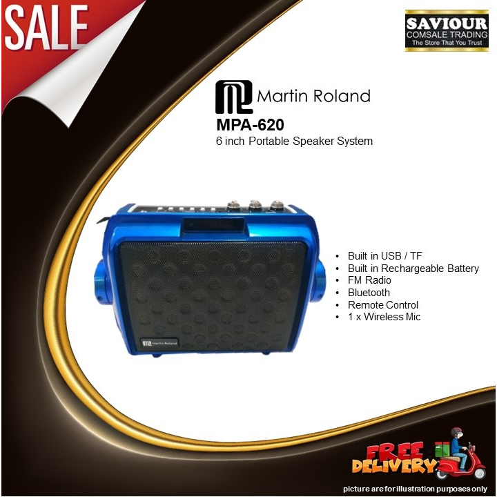 MARTIN ROLAND MPA-620 6 INCH PORTABLE SPEAKER SYSTEM - FREE MIC, BUILT ...
