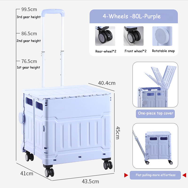 50/80L Homy Shopping Trolley Folding 4/8 Wheels Shopping Cart Foldable ...