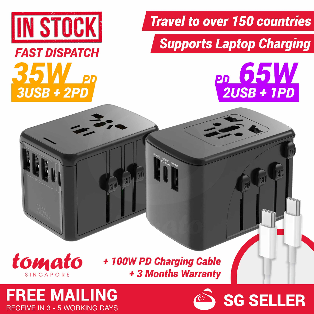 [RECEIVE IN 3 DAYS] 65W/35W GaN Universal Compact Travel Adapter Wall ...