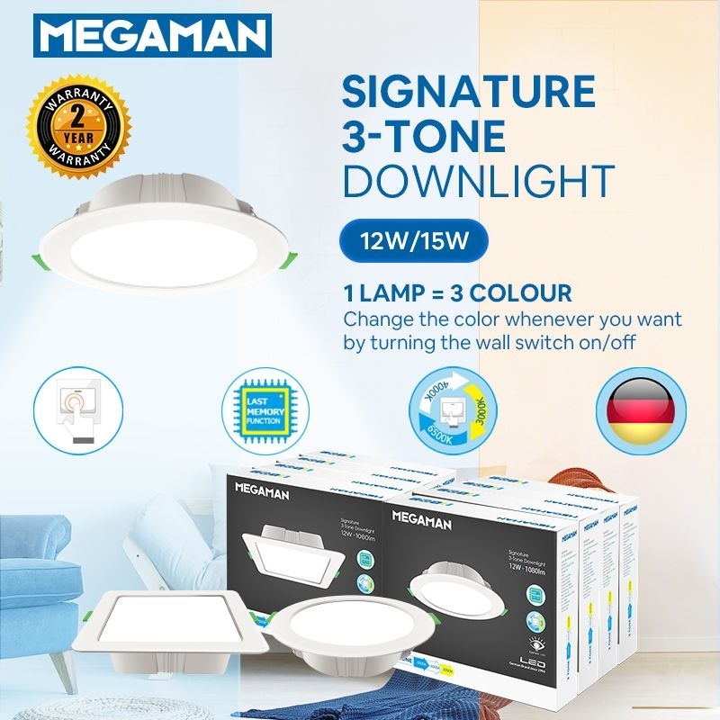 Megaman 3-Tone Signature Downlight Last Memory EyeCare LED 12W/15W ...