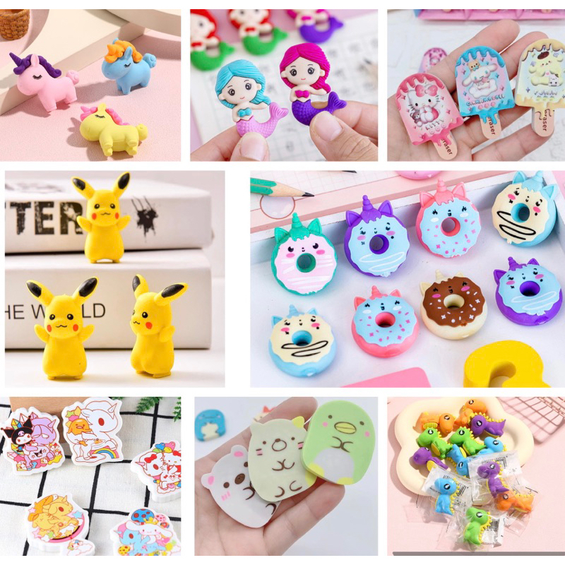 [SG Seller] 3D 2D Cute Cartoon Erasers Pikachu Eraser Sumikko Eraser ...