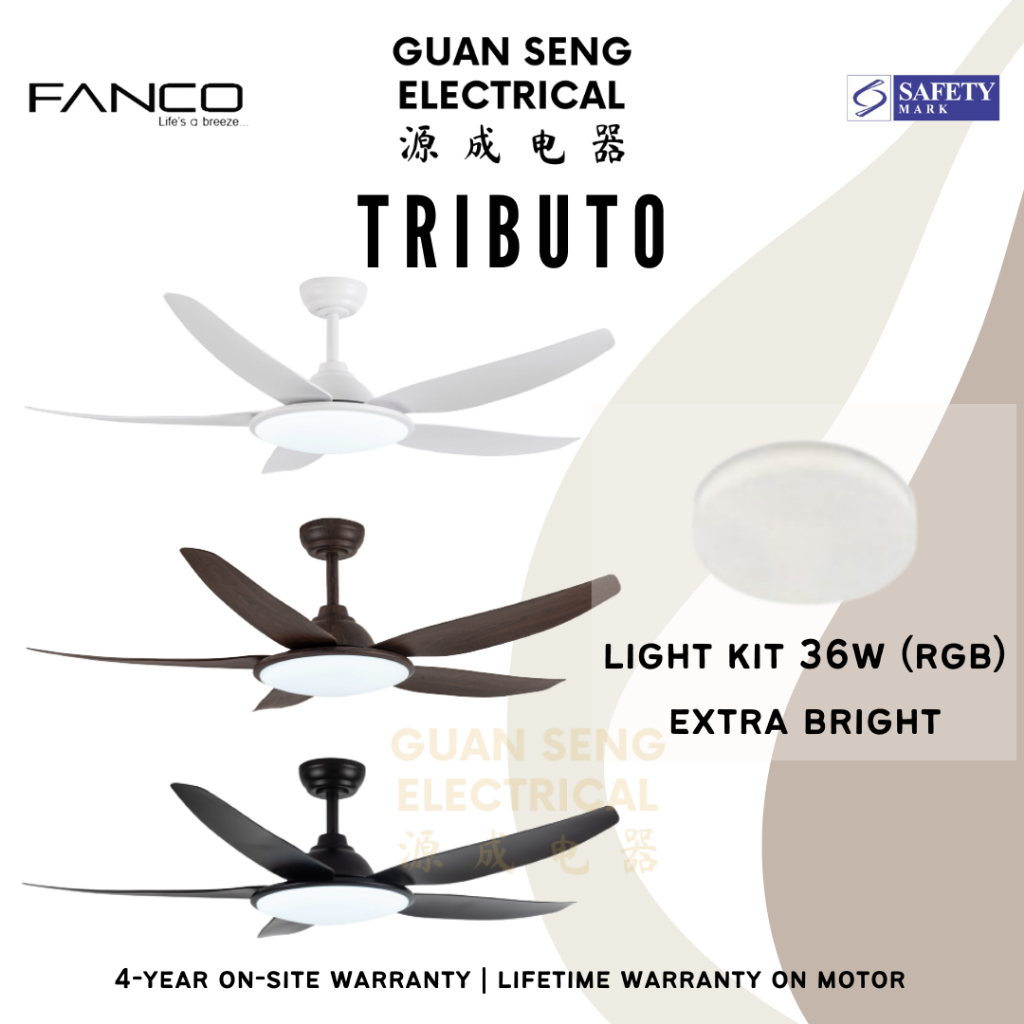 FANCO Tributo 46" 56" DC Motor Ceiling Fan with 3 Tone LED Light Kit ...