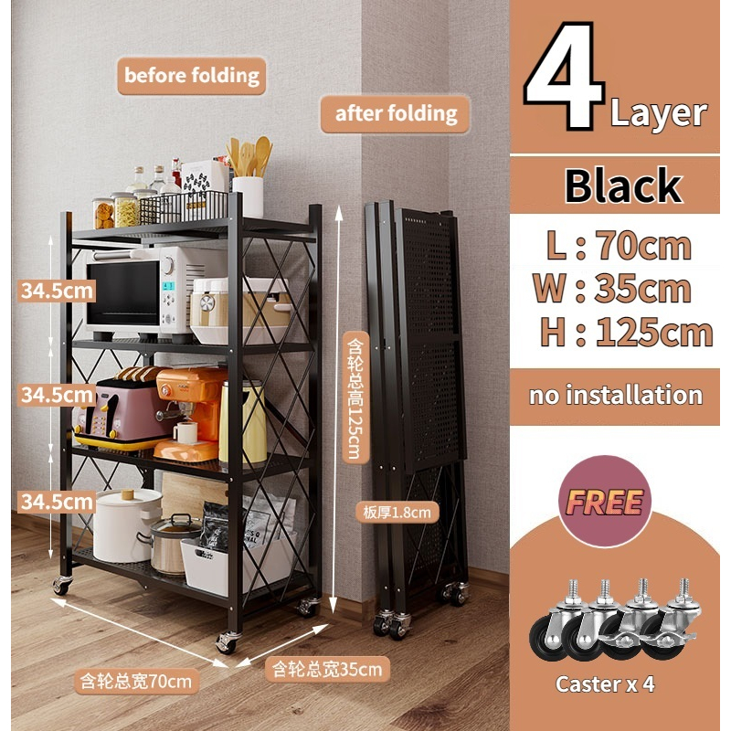 Foldable Storage Rack Installation Free Kitchen Rack Folding Shelf ...