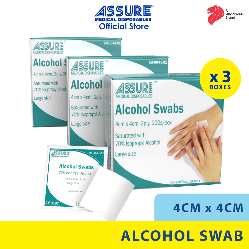 [Bundle of 3] ASSURE Alcohol Swab Sterile 4cm X 4cm 2-Ply 200 Pce/Box ...
