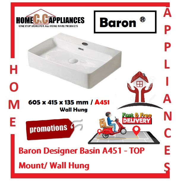 BARON A451 BATHROOM WALL HUNG WASH BASIN | Shopee Singapore