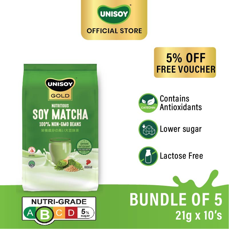 Bundle 5 UNISOY GOLD Nutritious Soy Matcha 21g x 10 sachet | Shopee ...