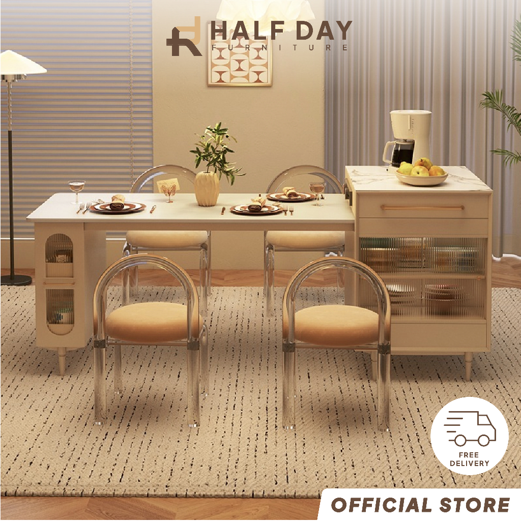 [Pre-order] Halfday -Nordic Cream Kitchen Island & Extendable Dining ...