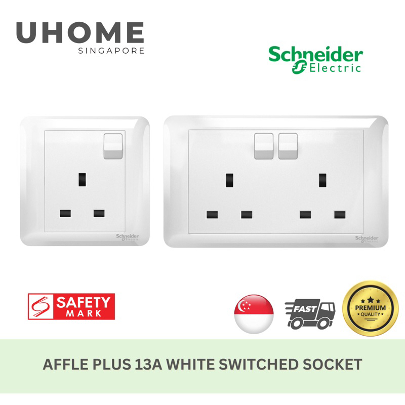 Schneider Affle Plus 13A Single / Double Gang Switched Socket White ...