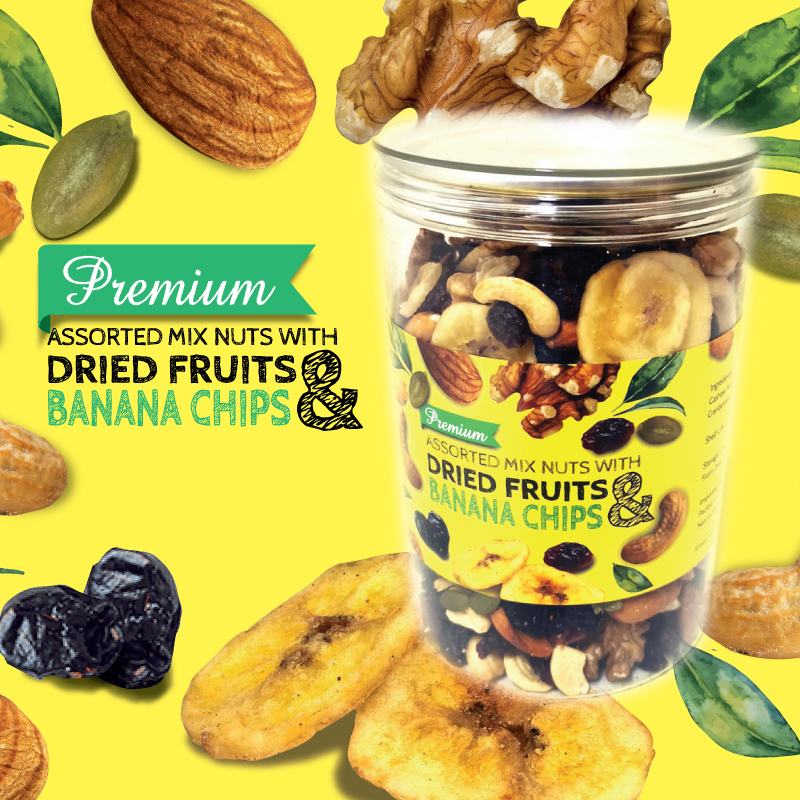 Assorted Premium Mixed Nuts with Banana Slice and Dried Fruits 500g ...