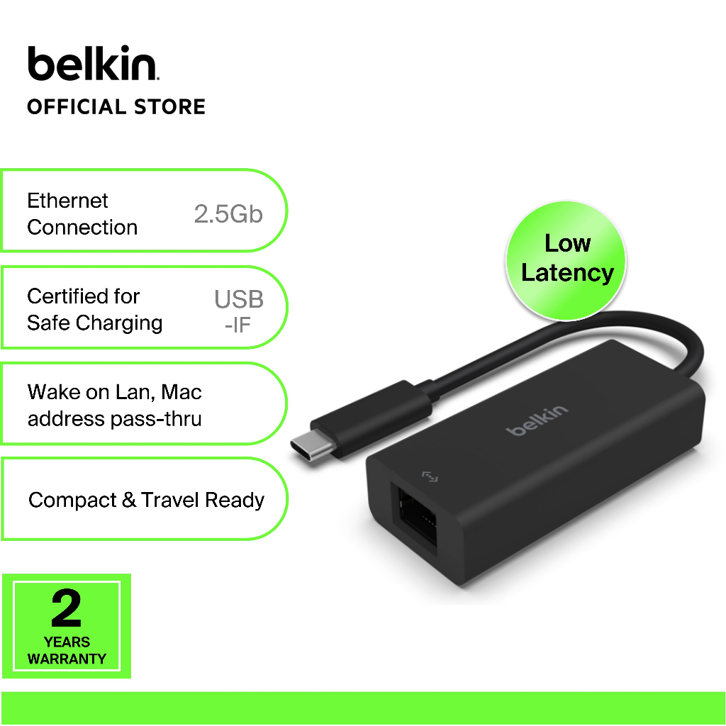 Belkin INC012btBK Connect USB-C to 2.5Gb Ethernet Adapter (laptop ... Belkin INC012btBK Connect USB-C to 2.5Gb Ethernet Adapter (laptop ...