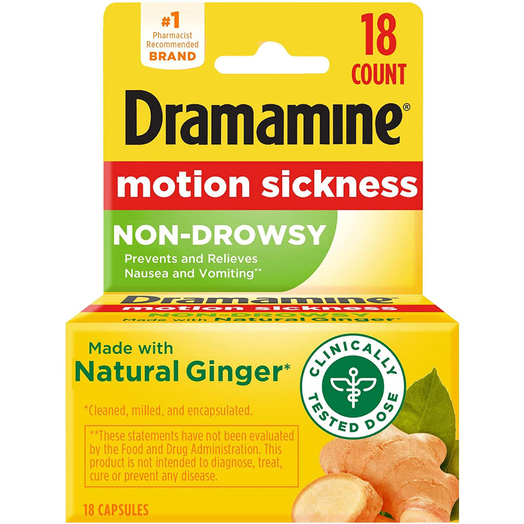 Dramamine Motion Sickness Non-Drowsy | Natural ginger| (18 count ...