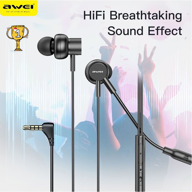 Gaming Headset Earpiece AWEI ES-180i AWEI L6 Wired Earphone With Mic ...
