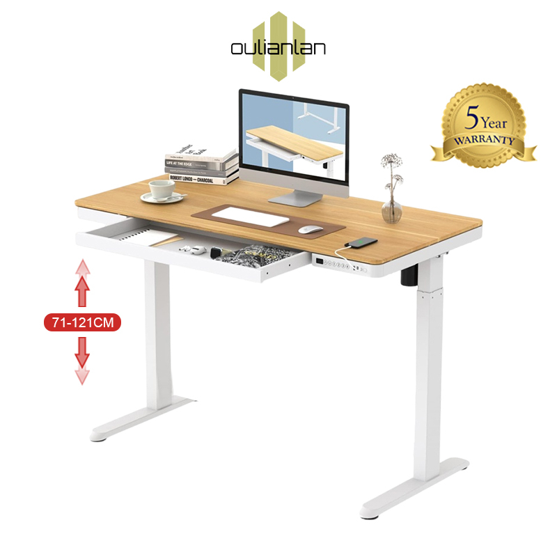 Oulianlan Height Adjustable Table 120cm Standing Desk With Drawer ...