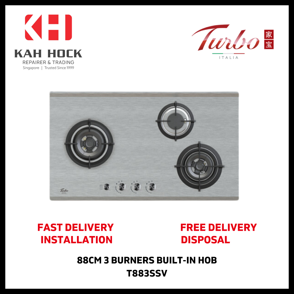 TURBO INCANTO T883SSV 88CM 3 BURNERS BUILT-IN HOB - 1 YEAR MANUFACTURER WARRANTY + FREE DELIVERY ...