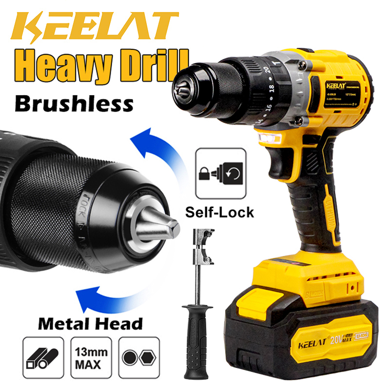 KEELAT Brushless Heavy Duty Cordless Drill Impact Hammer Screwdriver ...