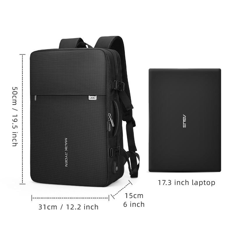 MARK RYDEN Expandable Travel Men Backpack with USB port Bag Fits 17 ...