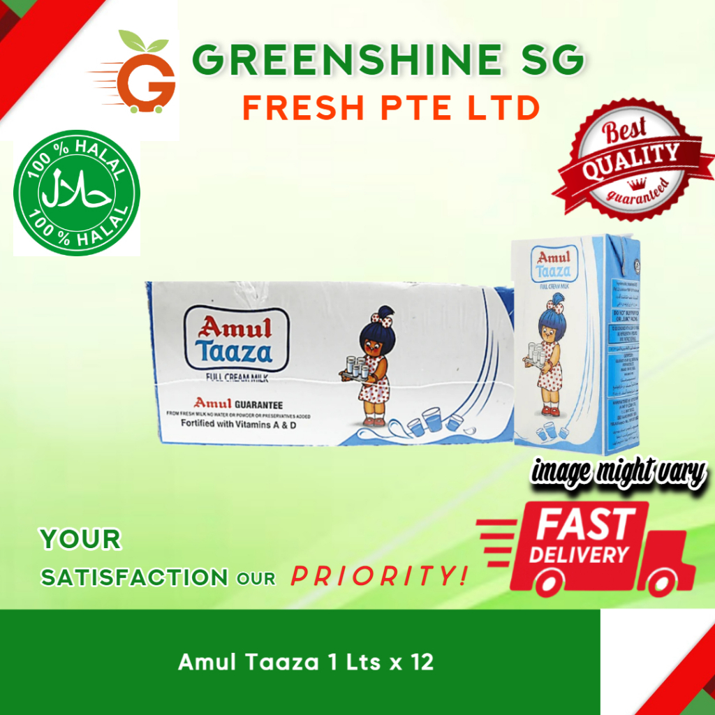 [greenshinesg] amul taaza uht fresh milk 1 lts 1 x 12 | Shopee Singapore