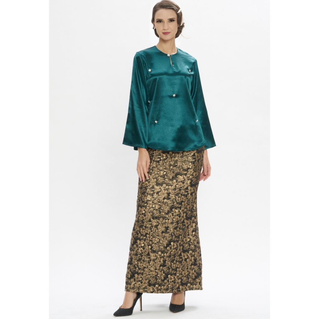 Loveaisyah Faux Diamond Beaded Green Top & Texture Skirt Modern Baju ...