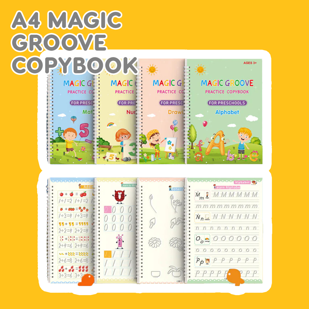 4 Books 4A Size Math Alphabet Numbers and Drawing Art Magic Writing ...