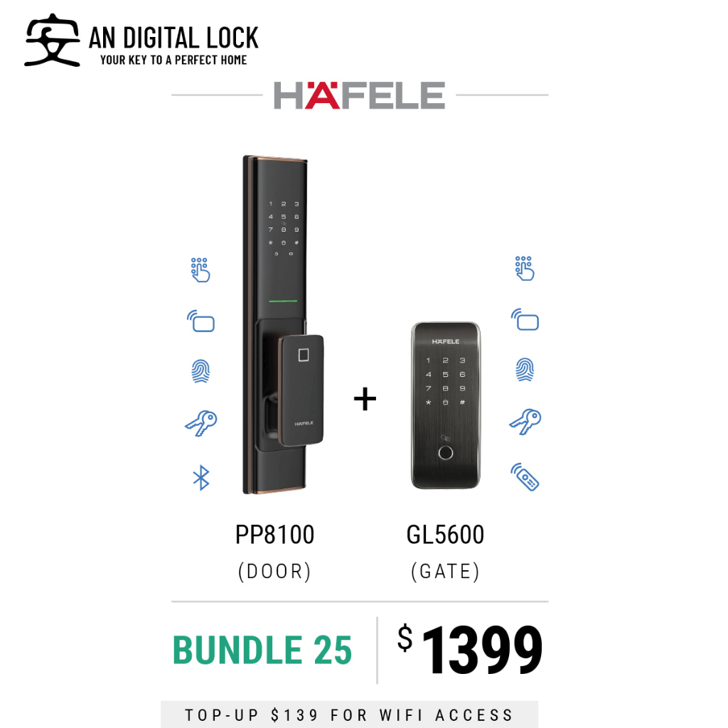 HAFELE PP8100 Digital Door Lock + HAFELE GL5600 Digital Gate Lock ...
