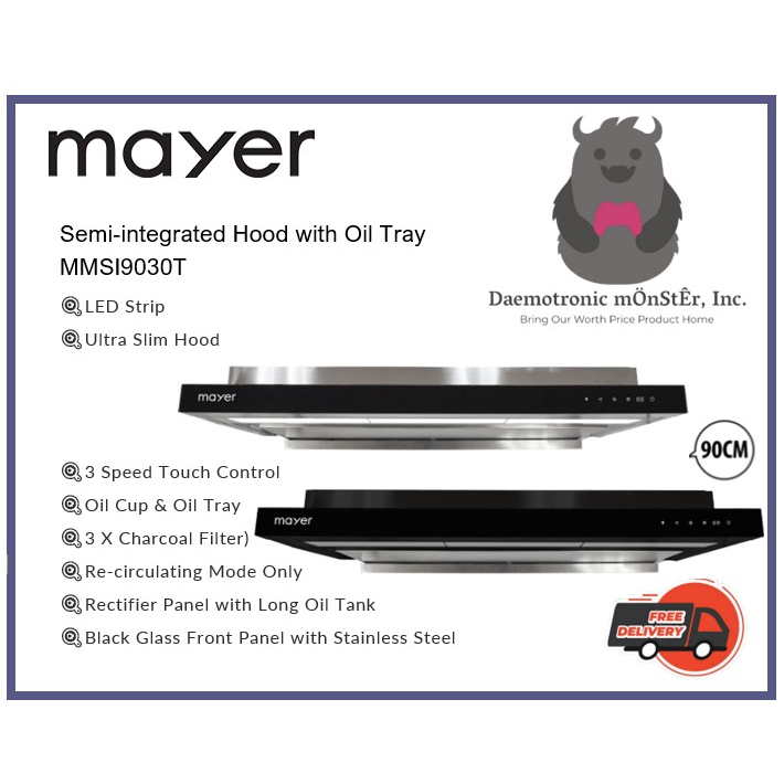 Mayer MMSI903OT Silver Black / Black 90cm Semi Integrated Slimline Hood ...