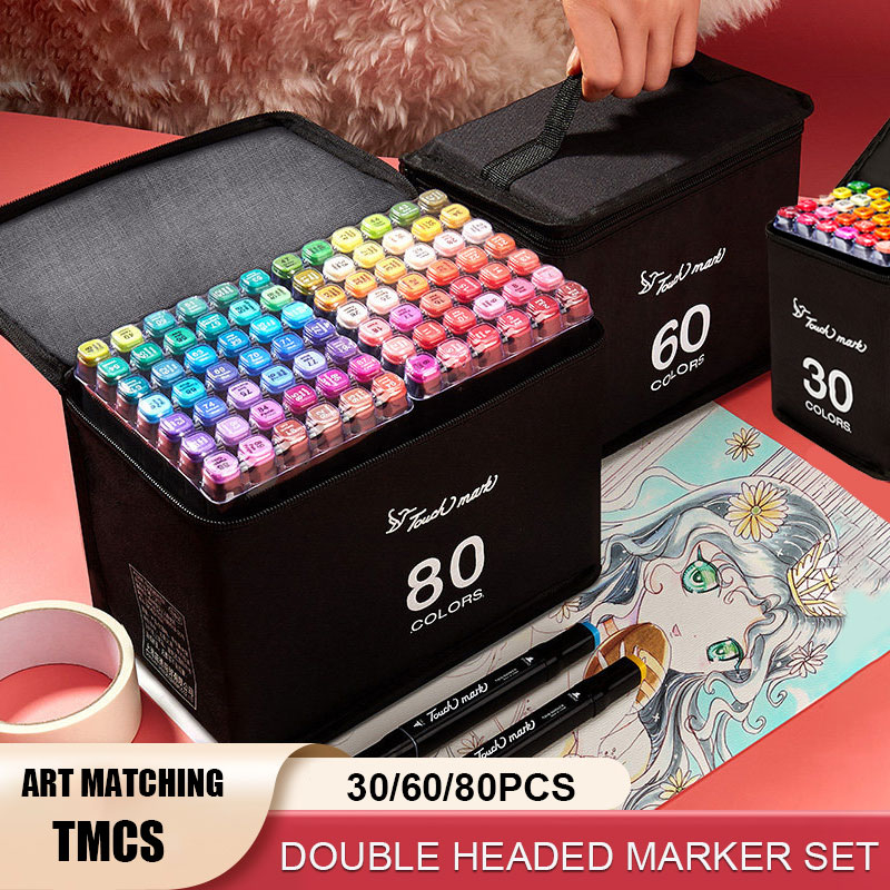 [SG Seller] 30/60/80 Colors Art Markers Oily Brush Touch Mark Sketch ...