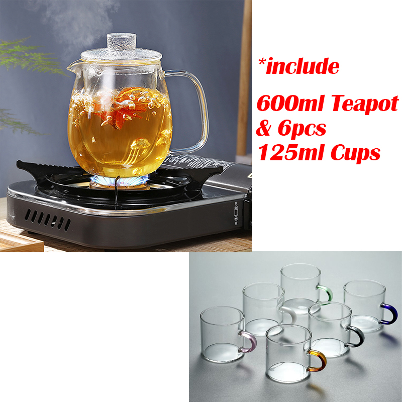 【SG】7Pcs Set Glass Teapot with Removable Infuser Glass Chinese Tea Pot ...