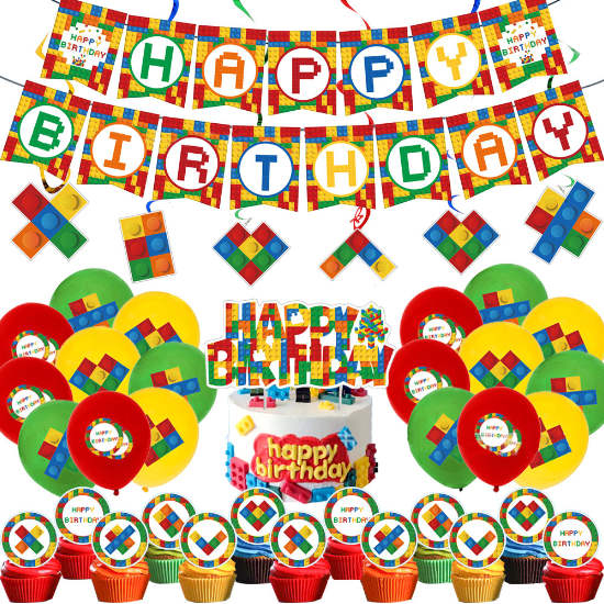 [SG SELLER] Building Blocks Themed Birthday Party Supplies, Toy Bricks ...