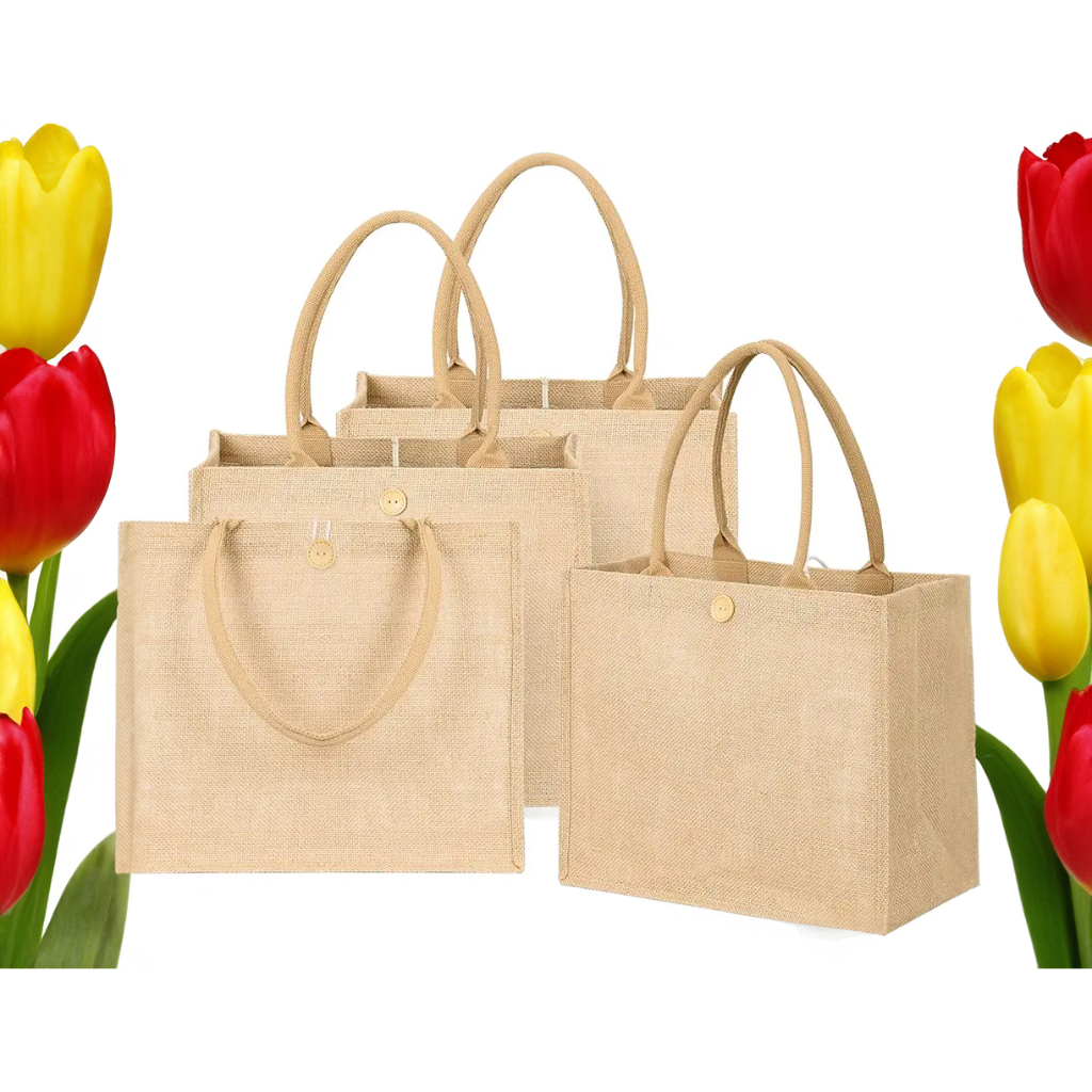 BURLAP JUTE BAG ,RECYCLE BAG WITH BUTTON CLOSURE | Shopee Singapore