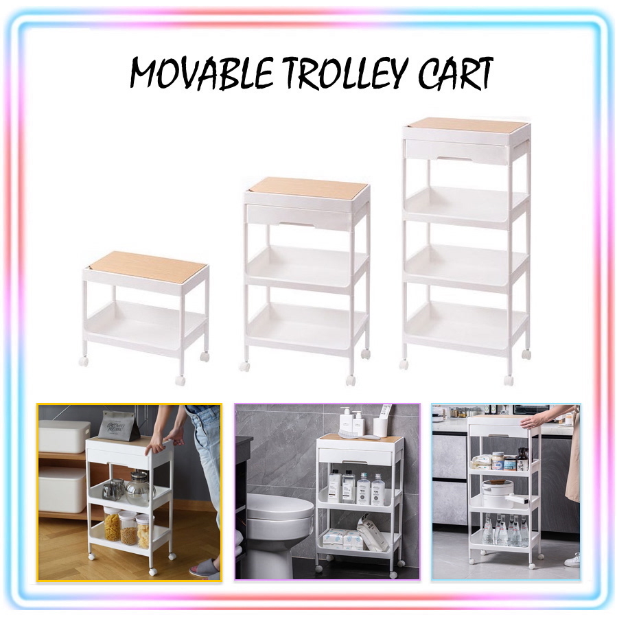 2-tier/3-tier/4-tier Movable Shelf Drawer Trolley Cart with wheels ...
