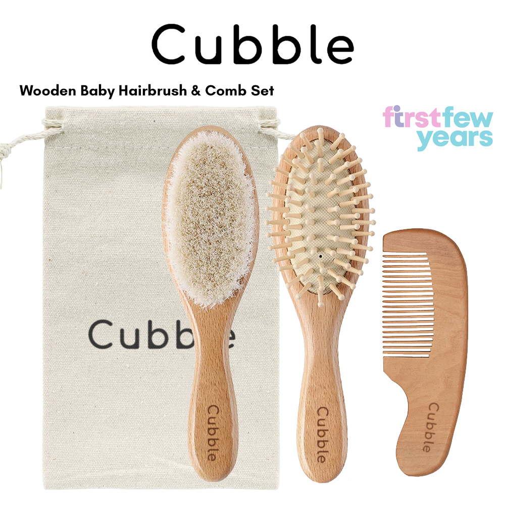 Cubble Natural Goats Wool Wooden Baby Hair Brush and Comb Set (3pcs ...
