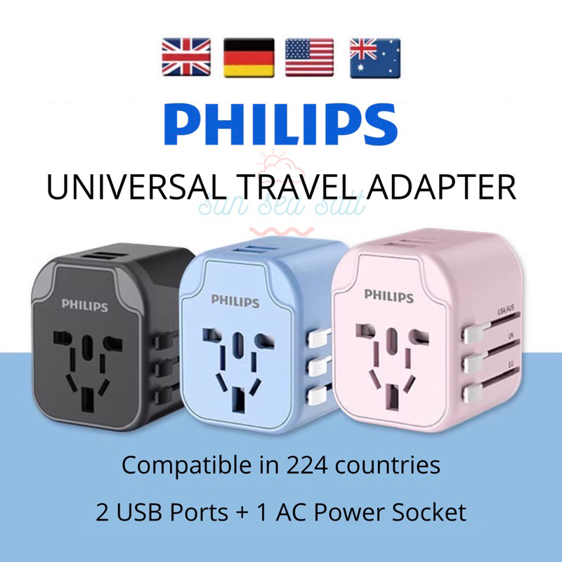 PHILIPS Universal Travel Adapter with 2 USB Port + AC Socket ...