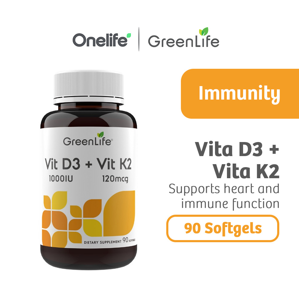 GreenLife Vita D3 + K2 (D3 1000 IU + K2 120mcg) 90 Softgels - For ...