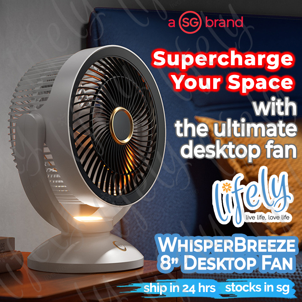 Desktop Fan - Lifely WhisperBreeze 8" Desktop Fan, Type C Charging Desk ...