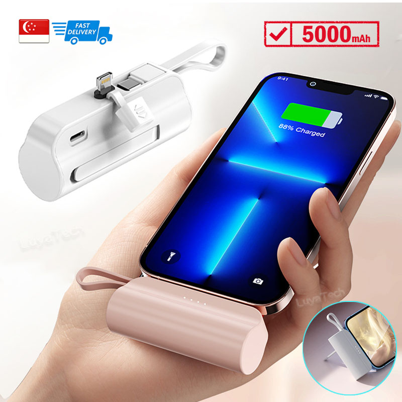 Mini Portable Charger for iPhone with Built-in Type-C Cable and Cell ...