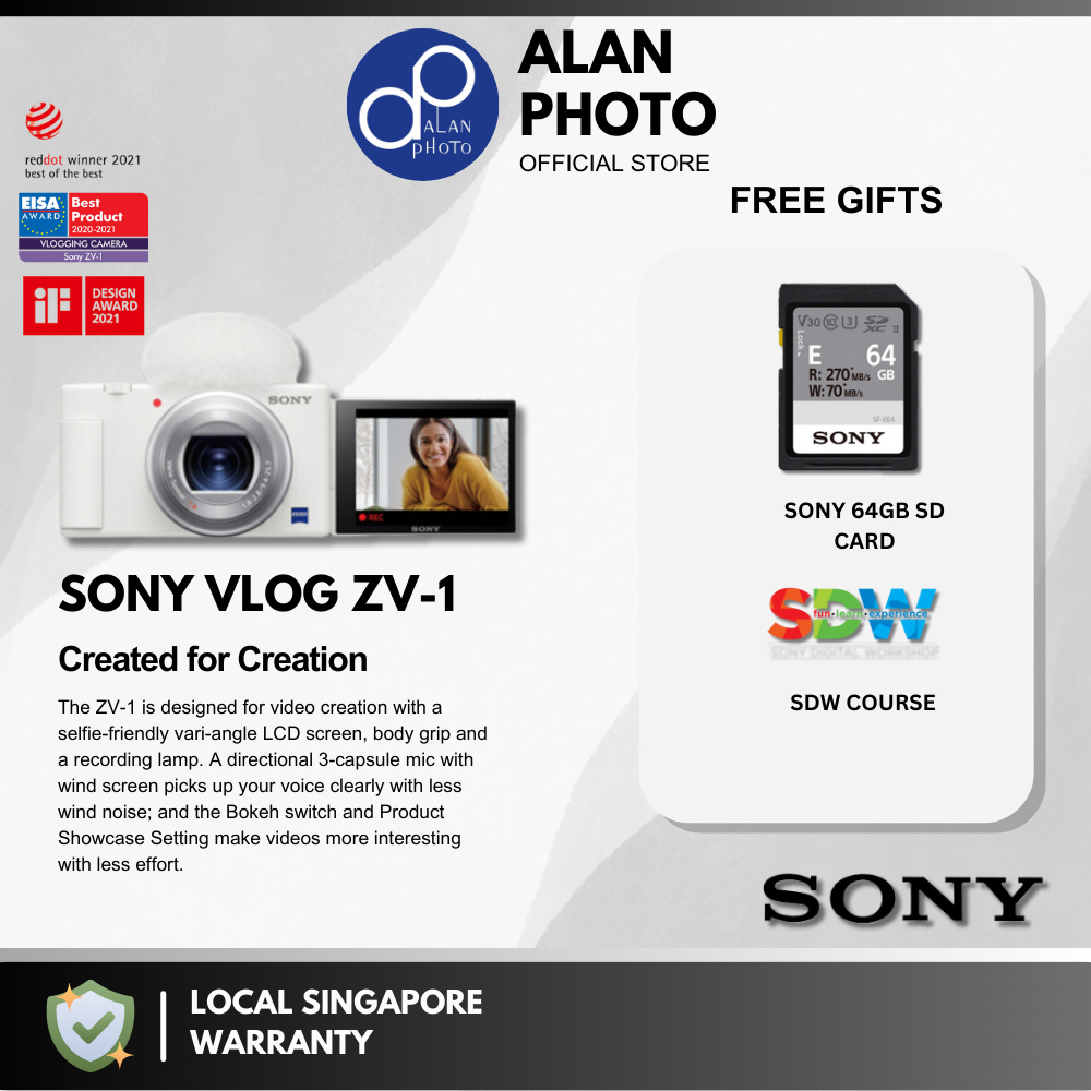 Sony ZV-1 & ZV1 White Digital Camera Vlogging Camera | Sony Singapore ...
