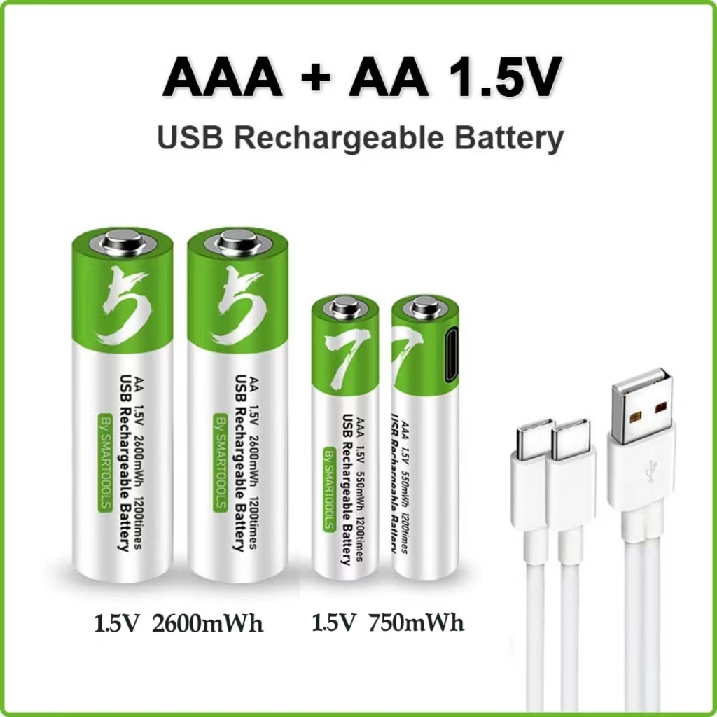 SMARTOOOLS AA AAA USB Rechargeable Batteries 1.5V 2600mWh/750mWh Li-ion ...