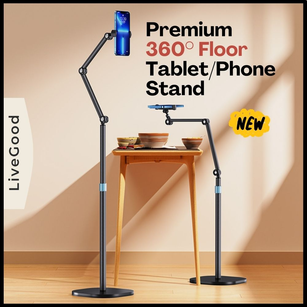 360° Adjustable Floor Tablet and Phone Stand - Live Broadcast (Aluminum ...