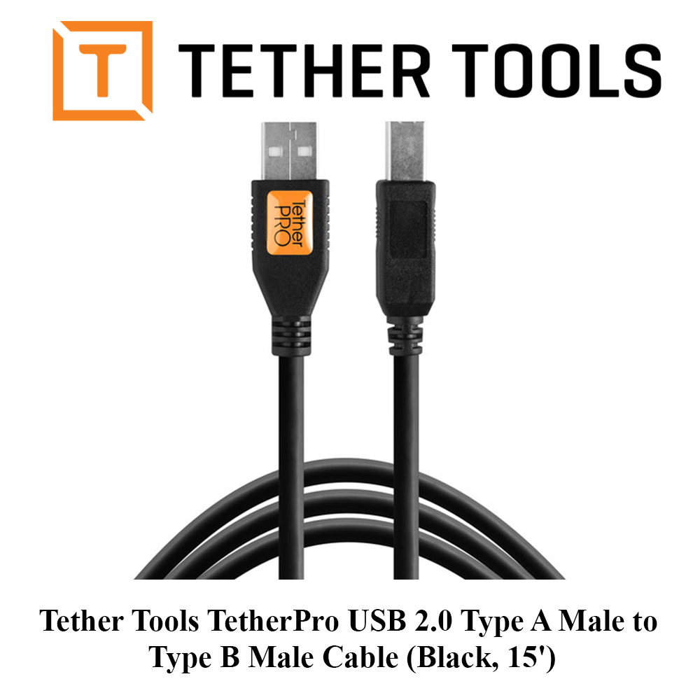 Tether Tools TetherPro USB 2.0 Type A Male to Type B Male Cable (Black ...
