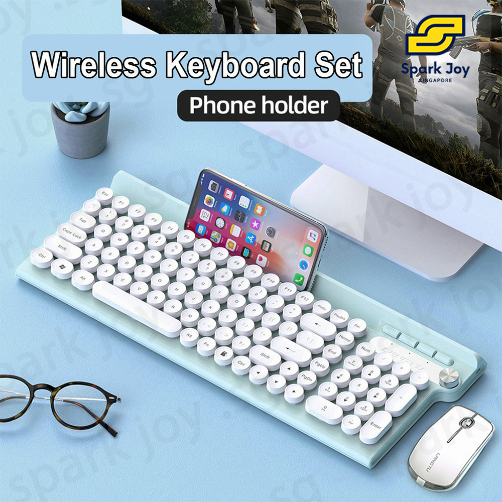 【SG】2.4G Wireless Keyboard and Mouse with Phone Holder Typing Mute ...